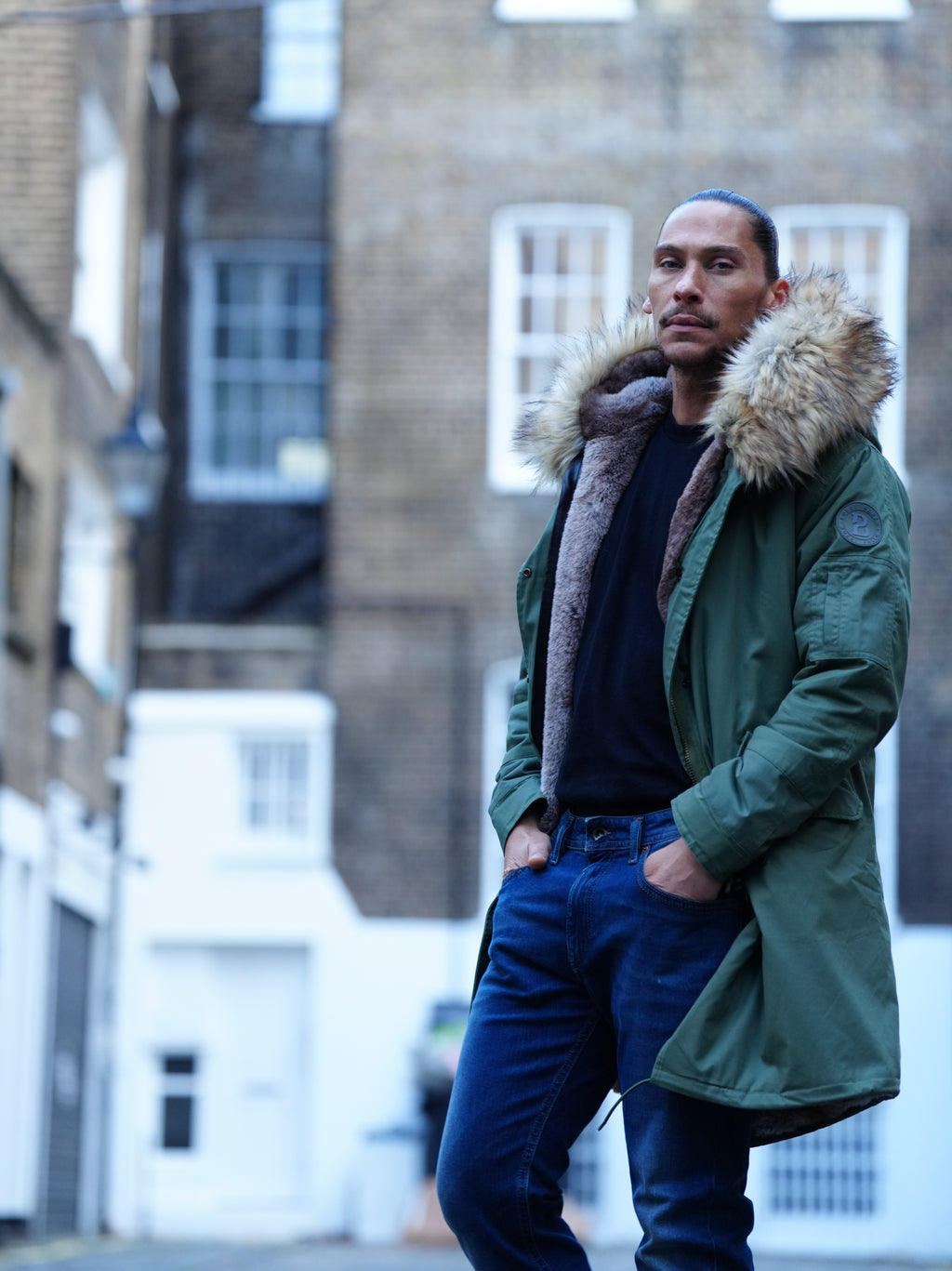 Mens Faux Fur Collar Parka Jacket with Natural Faux Fur Lining | Bobbi ...